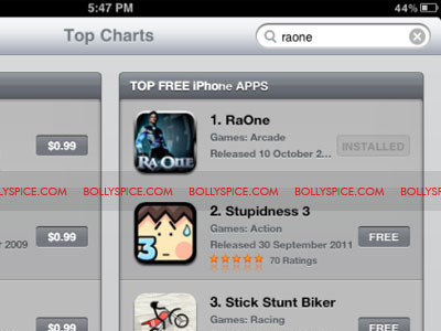 Ra.One game No. 1 on iPhone appstore within 24 hours! | BollySpice.com ...